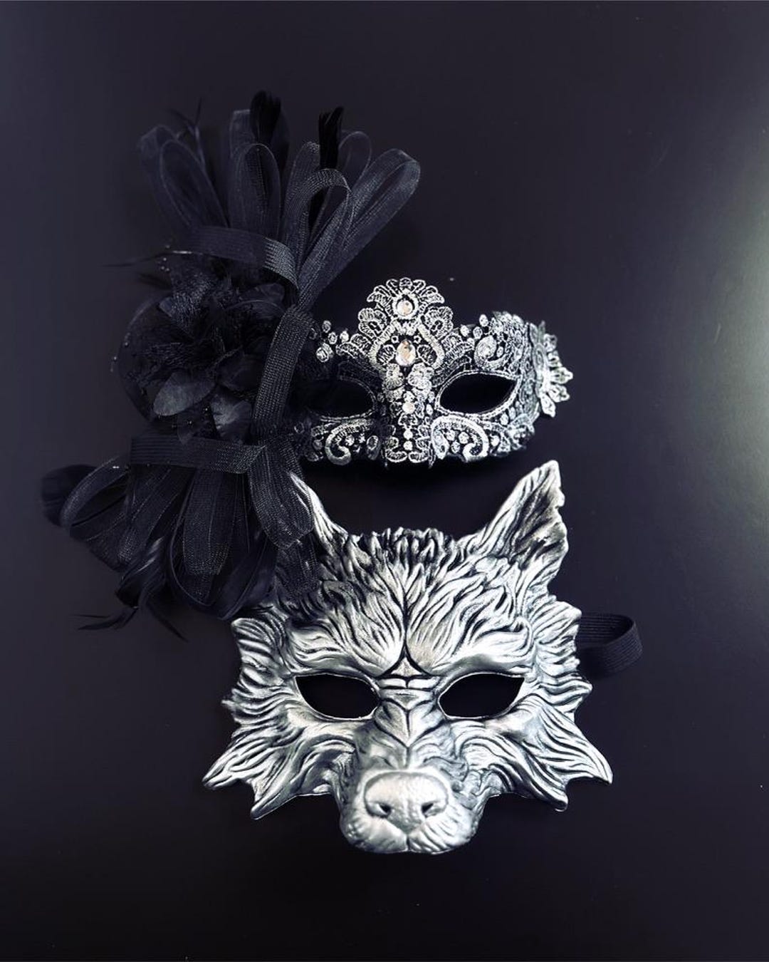 Silver Wolf Couple Masquerade Masks Werewolf Mask Masquerade Ball Party ...