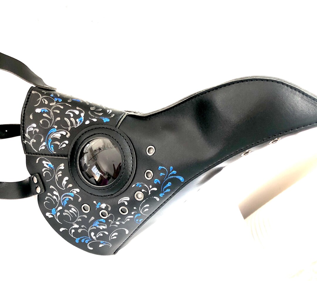 Masquerade Mask Plague Doctor Mask Cosplay Faux Leather Blue and Silver ...