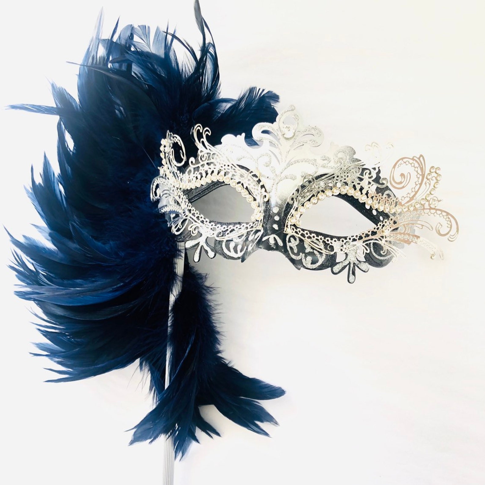 Navy Blue luxury feather masquerade mask by HigginsCreek | Etsy