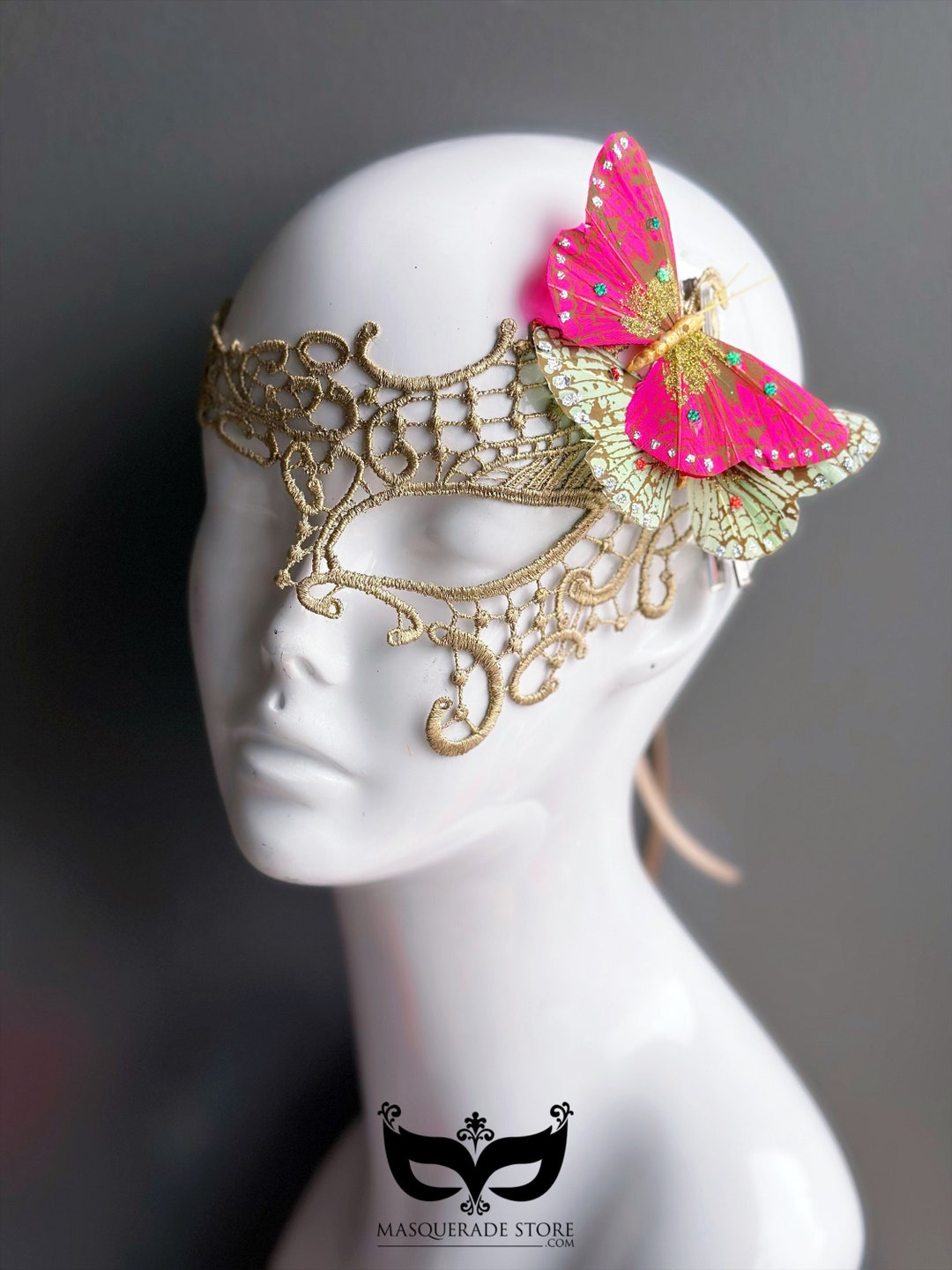 Butterfly Masquerade Mask Pink Women Lace Mask, Pink Masquerade Party ...