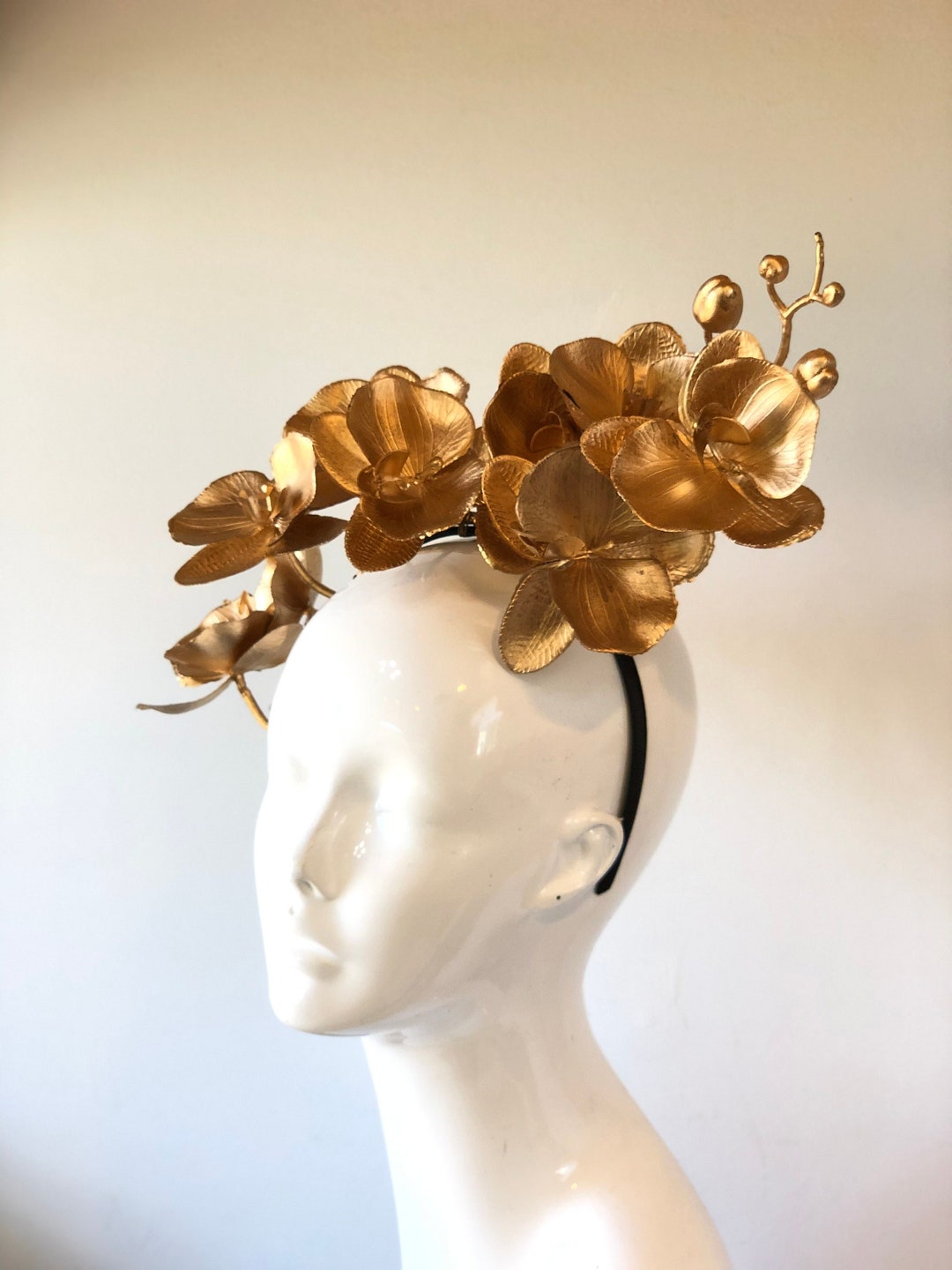 Gold Floral Headband, Orchid Headband, Women Flower Crown Fascinator ...