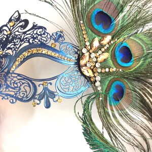 Navy Masquerade Mask Women, Navy Blue Peacock Feather Mask, Navy Blue ...