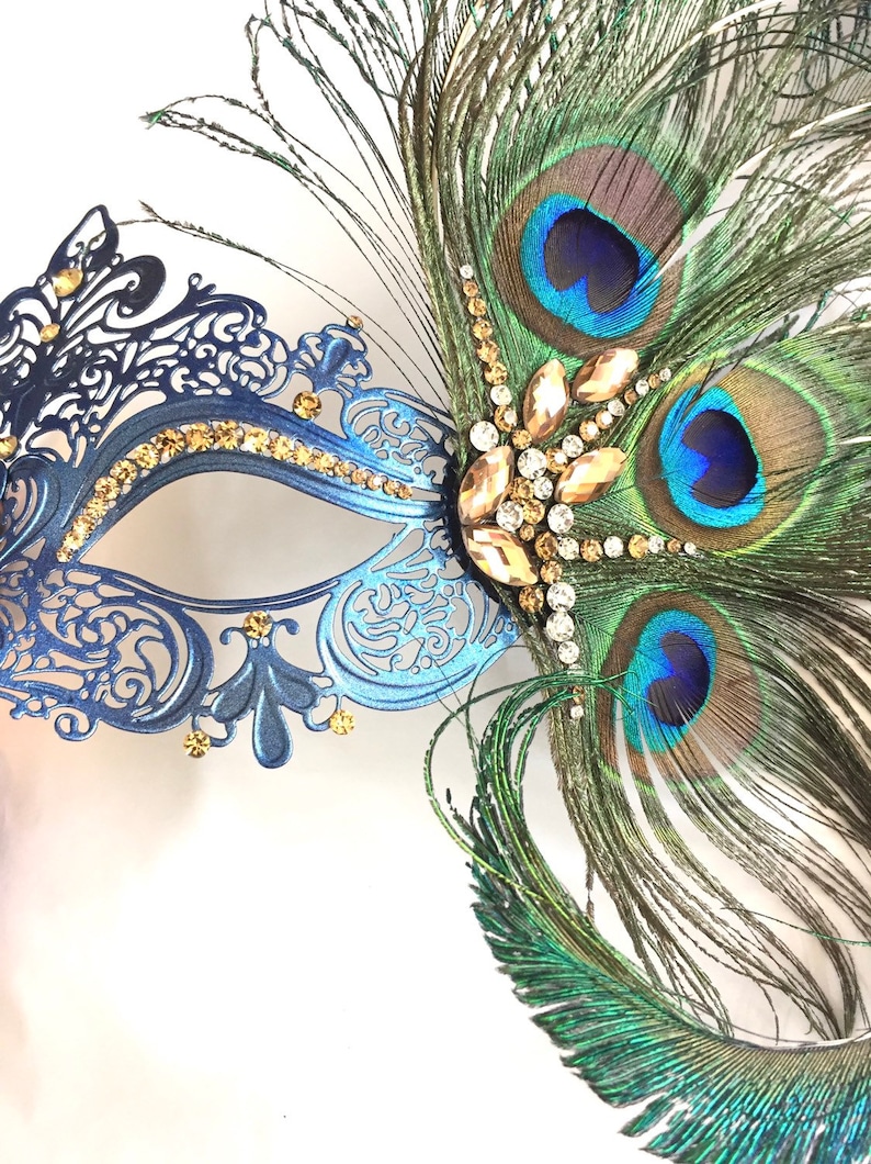 Navy Masquerade Mask Women Navy Blue Peacock Feather Mask | Etsy