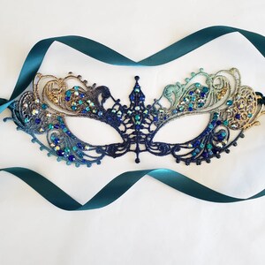 Deep Navy Masquerade Mask Women Lace Turquoise Teal Theme Halloween ...