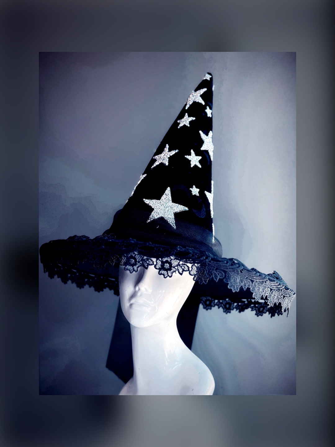 Black Witch Hat - Pointy Wide Brim - Star Constellation Witches of ...