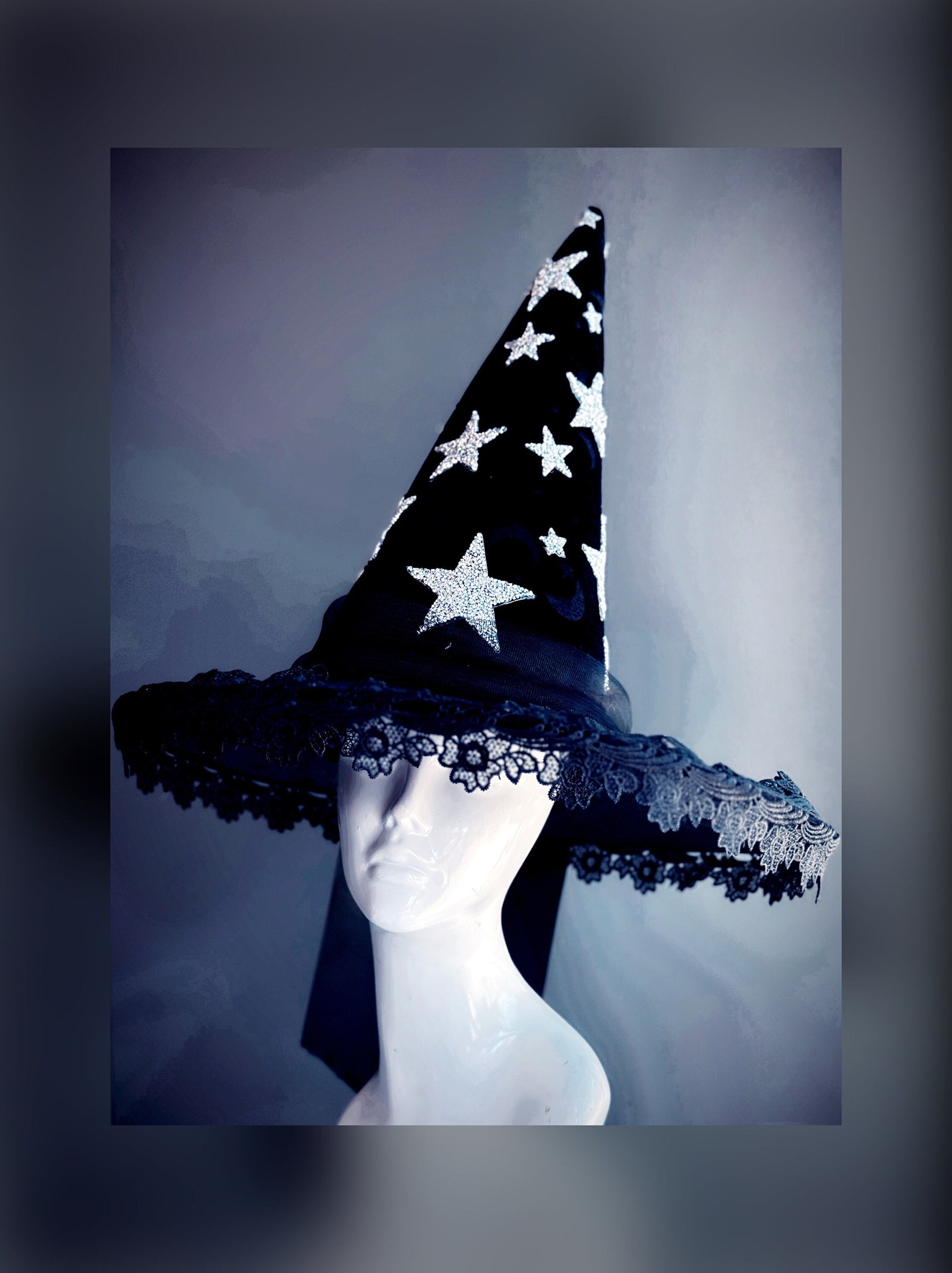 Black Witch Hat - Pointy Wide Brim - Star Constellation Witches of ...