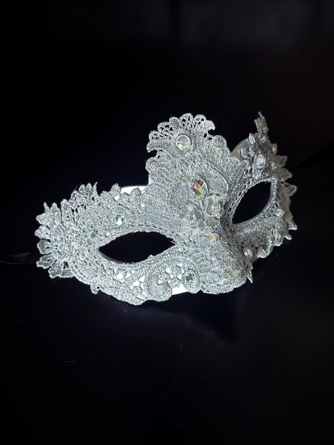 Silver Lace Formal Masquerade Prom Mask With Crystals - Etsy
