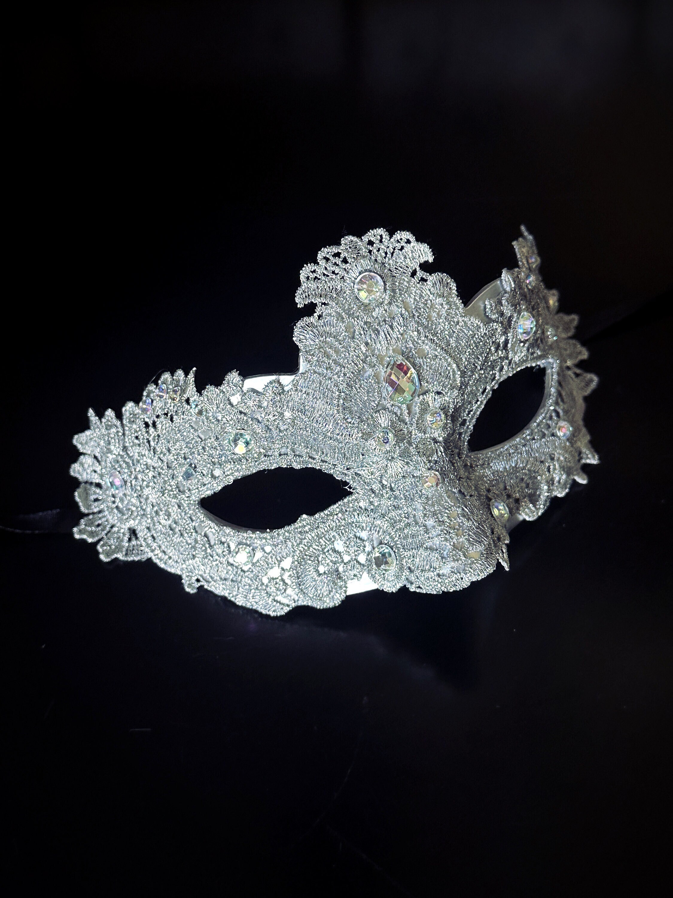 Silver Lace Formal Masquerade Prom Mask With Crystals - Etsy