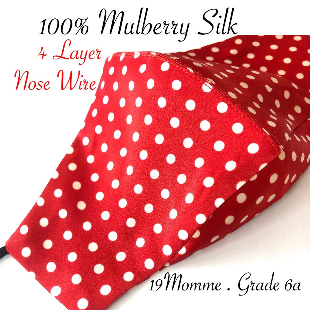 Silk Face Mask Red Polka Dot Mulberry Silk Mask Luxury 4 Layer Mulberry ...