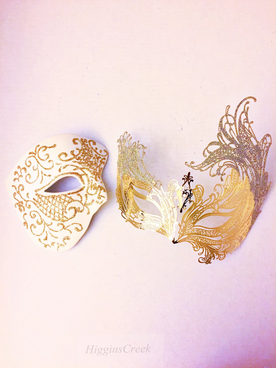 Couples Gold Mask Set, White and Gold Mens Mask, Womens Gold Masquerade ...