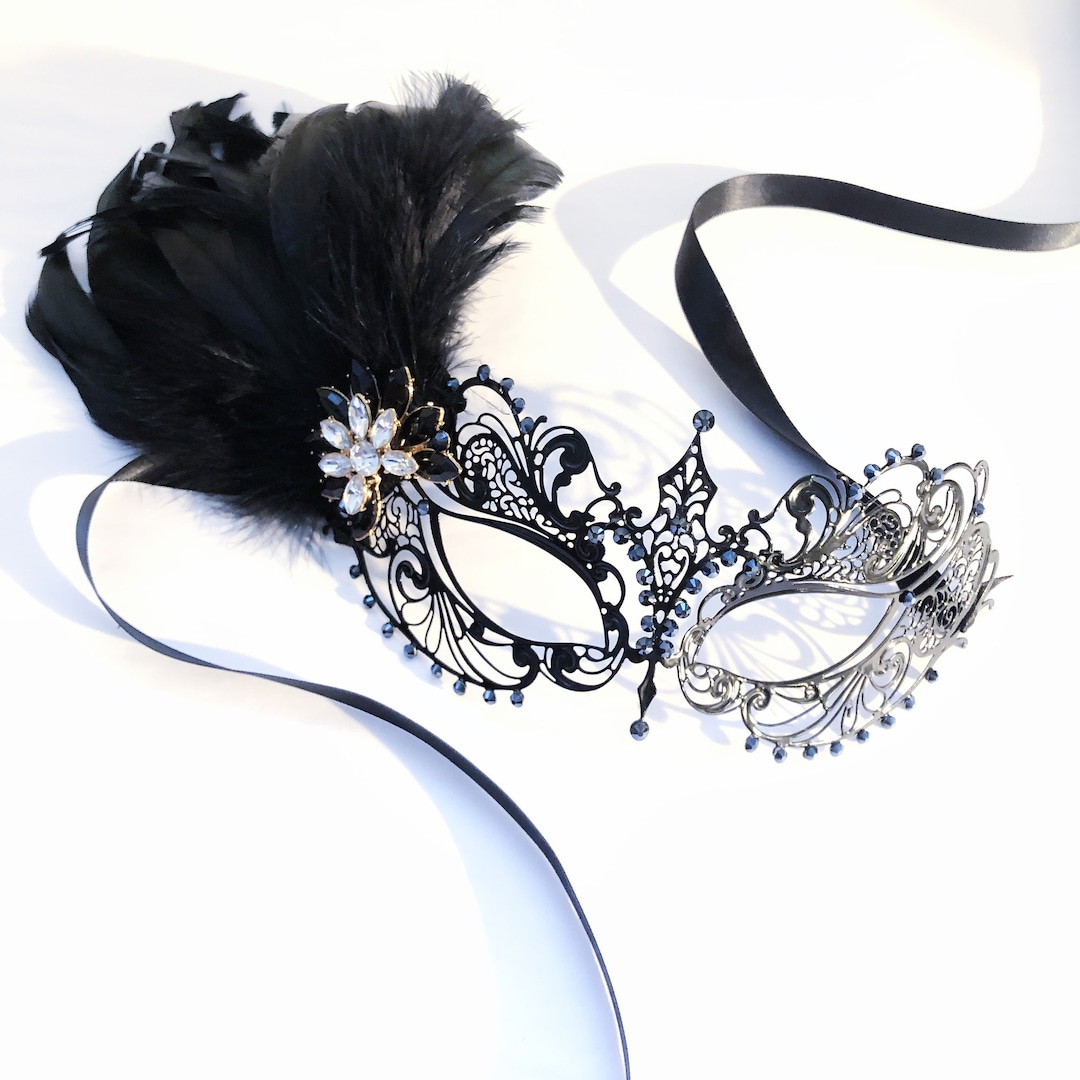 Elegant Black Womens Masquerade Mask, Black Feather Elegant Mask Woman ...