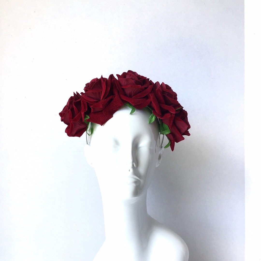 Dark Wine Red Rose Hairpiece, Maternity Gown Prop, Flower Crown ...