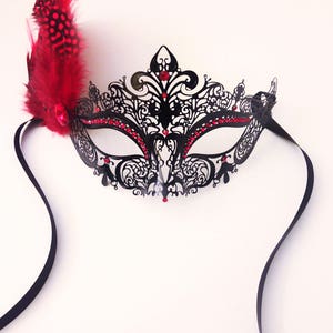 Womens Red Masquerade Mask, Red Feathers Masquerade Ball Mask, Red ...