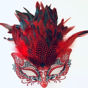 Red Feather Masquerade Mask Women Fox Design Sparkling Glitter for ...