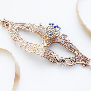 Gold Halloween Mask Women Lace Mask With Sapphire Rhinestones Mardi ...