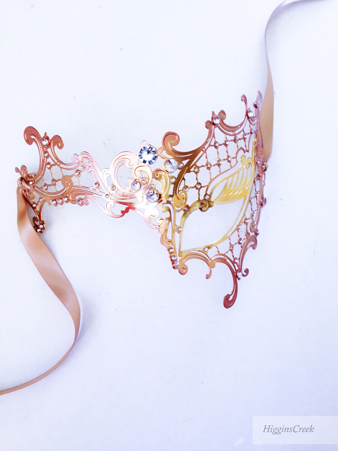 Rose Gold and Gold Masquerade Mask for Women, Rose Gold Phantom Mask ...