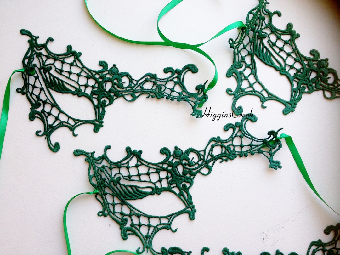 Emerald Green Lace Mask, Dark Green Masquerade Mask, Green Mardi Gras ...