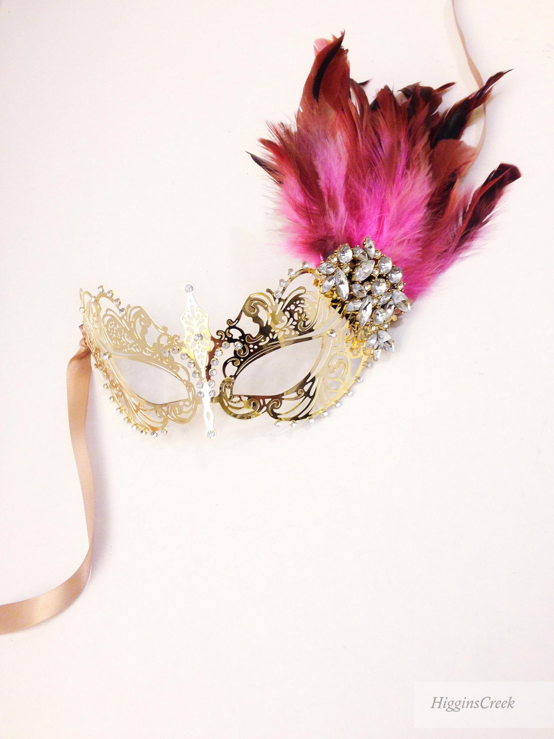 Gold Metal Masquerade Mask With Feathers and Rhinestones for Women - Etsy