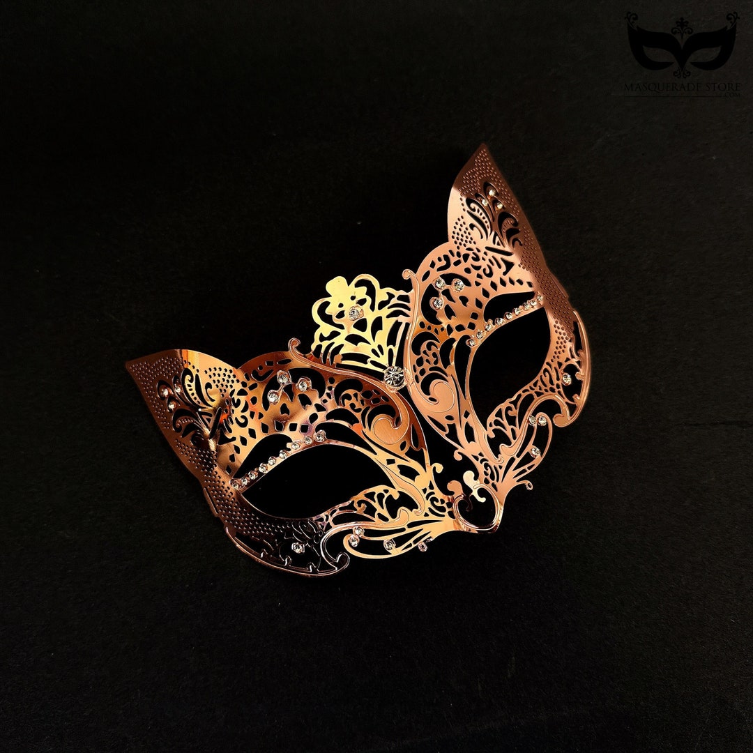 Rose Gold Cat Party Mask, Masquerade Party, Masked Ball, Cat Masquerade ...