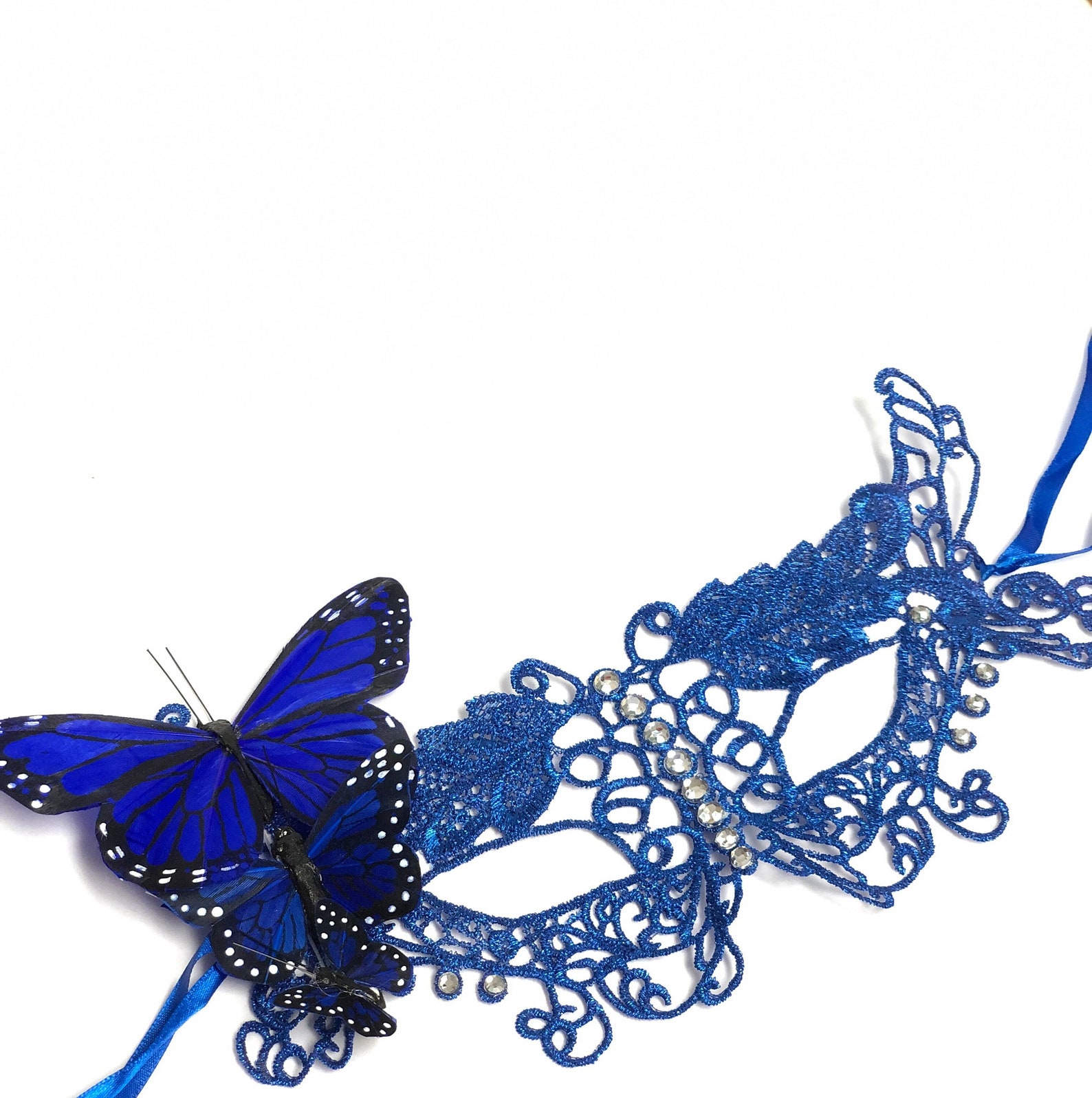 Royal Blue Lace Mask Butterfly Theme Masquerade Mask Women - Etsy