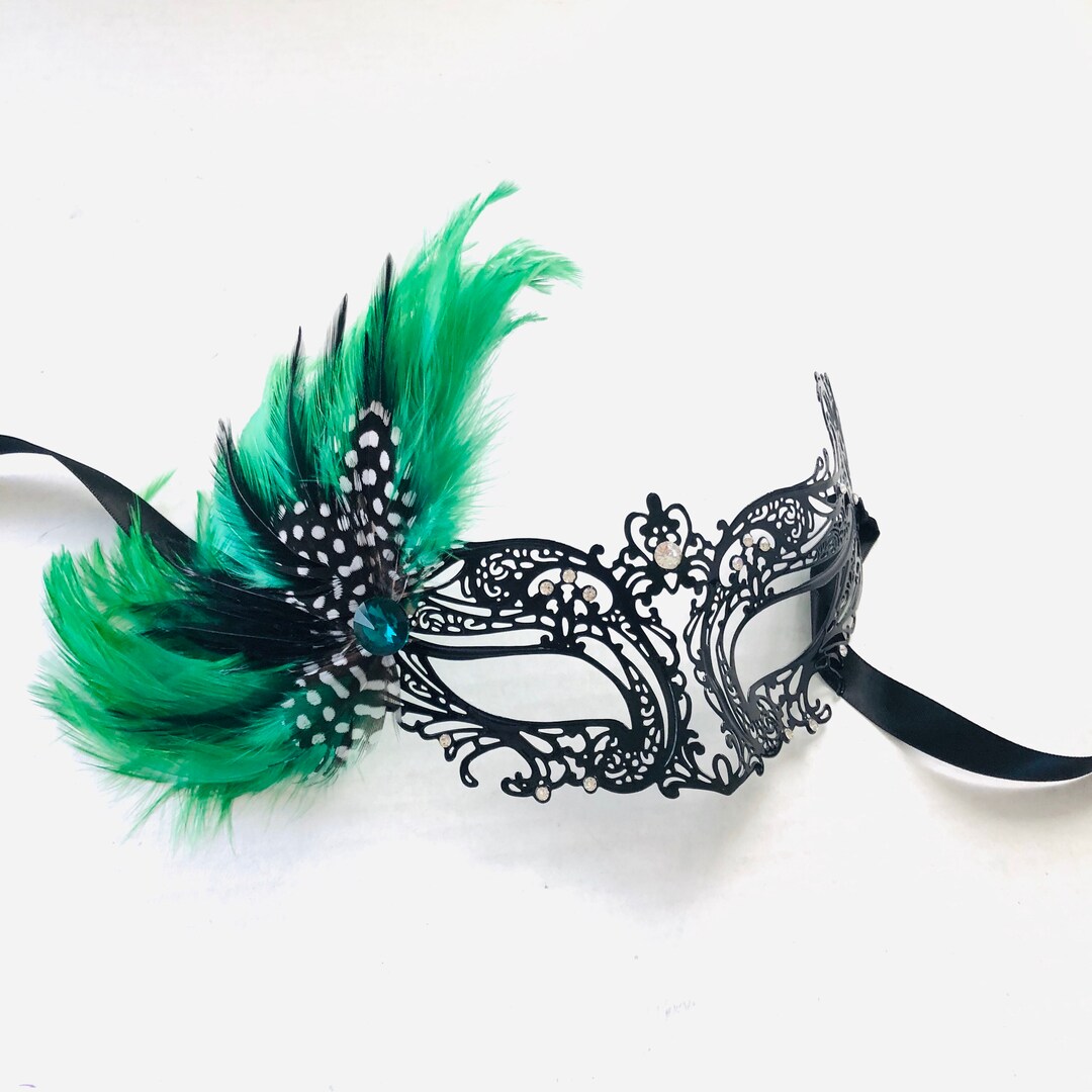 Emerald Green Masquerade Mask Woman Green Feather Masquerade Mask