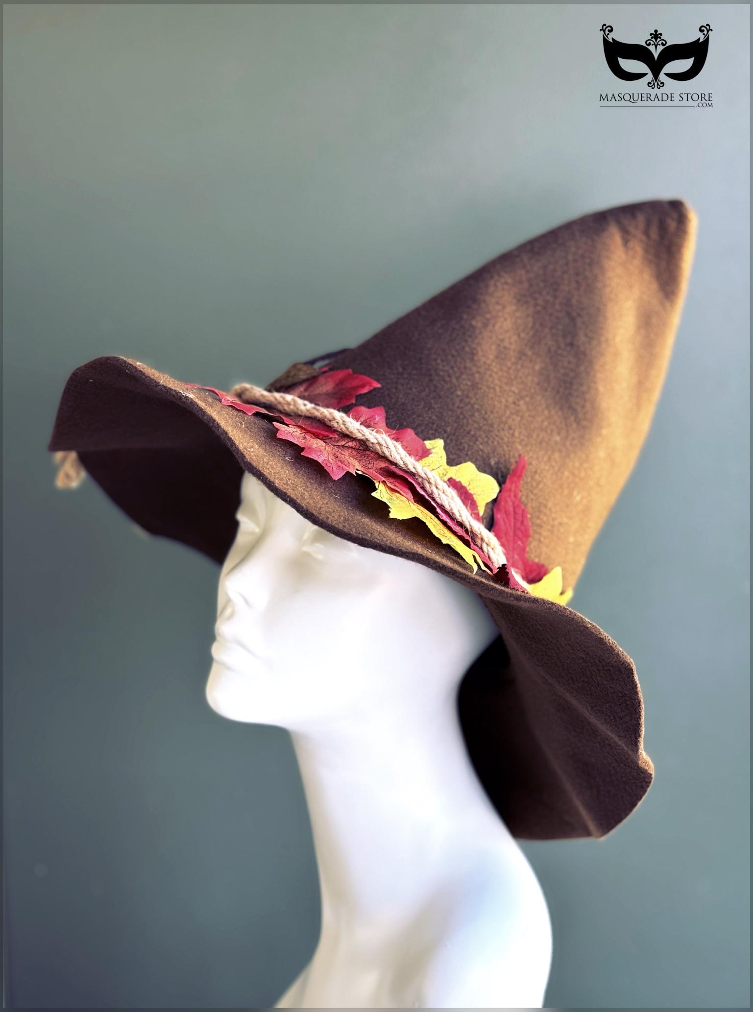 Autumn Warlock Hat With Leaves, Brown Harvest Costume Hat, Pointed ...