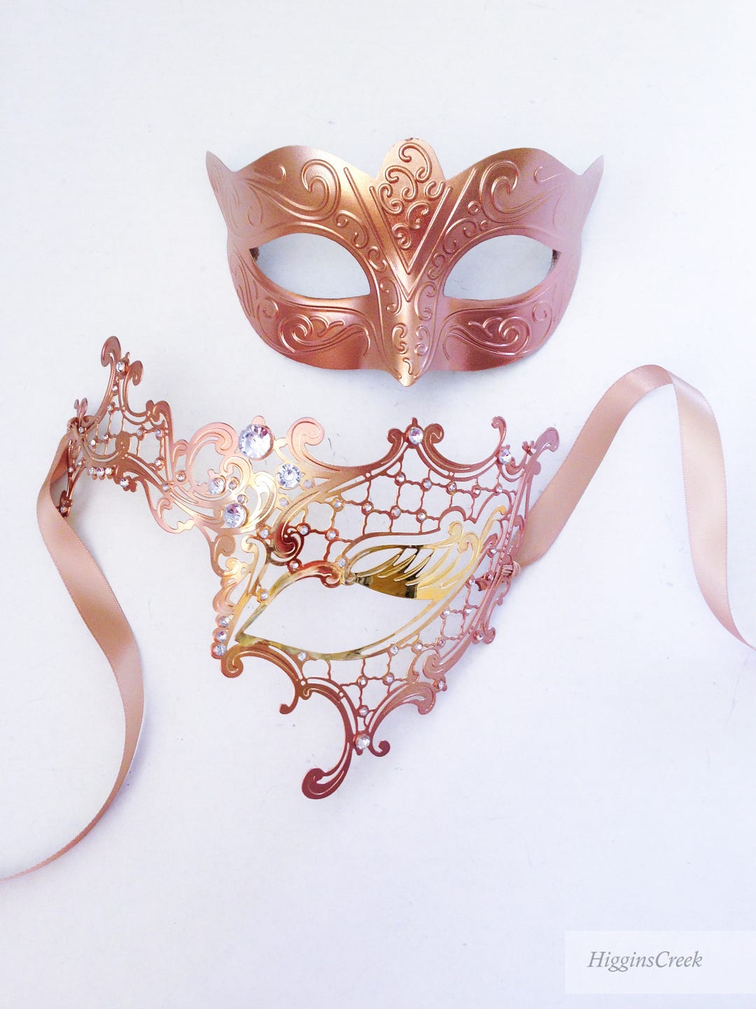 Rose Gold Masquerade Mask Couples Rose Gold Couple Masks, His & Hers ...