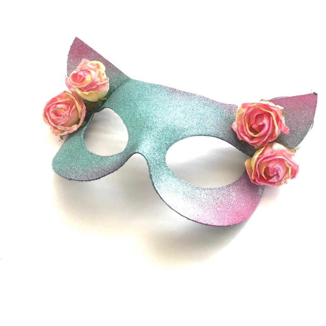 Cat Ear Masquerade Mask for Kids With Glitter Roses - Etsy
