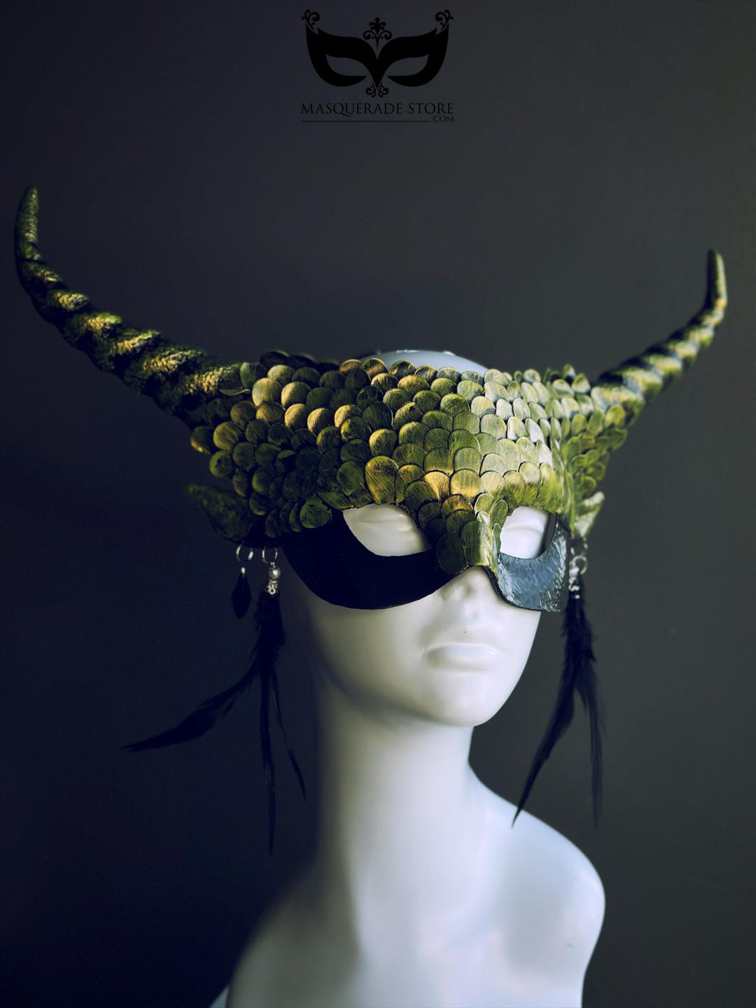 Green Scale Dragon Horned Masquerade Mask for Halloween - Etsy