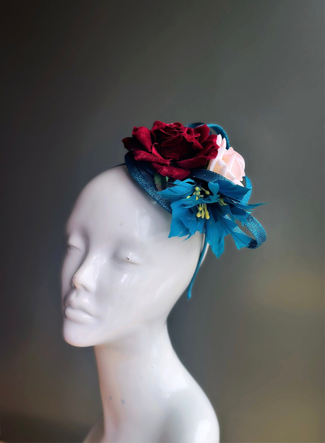 Tesl Fascinator Hat Red Rose Tea Party Hat Flower Hat Headpiece - Etsy