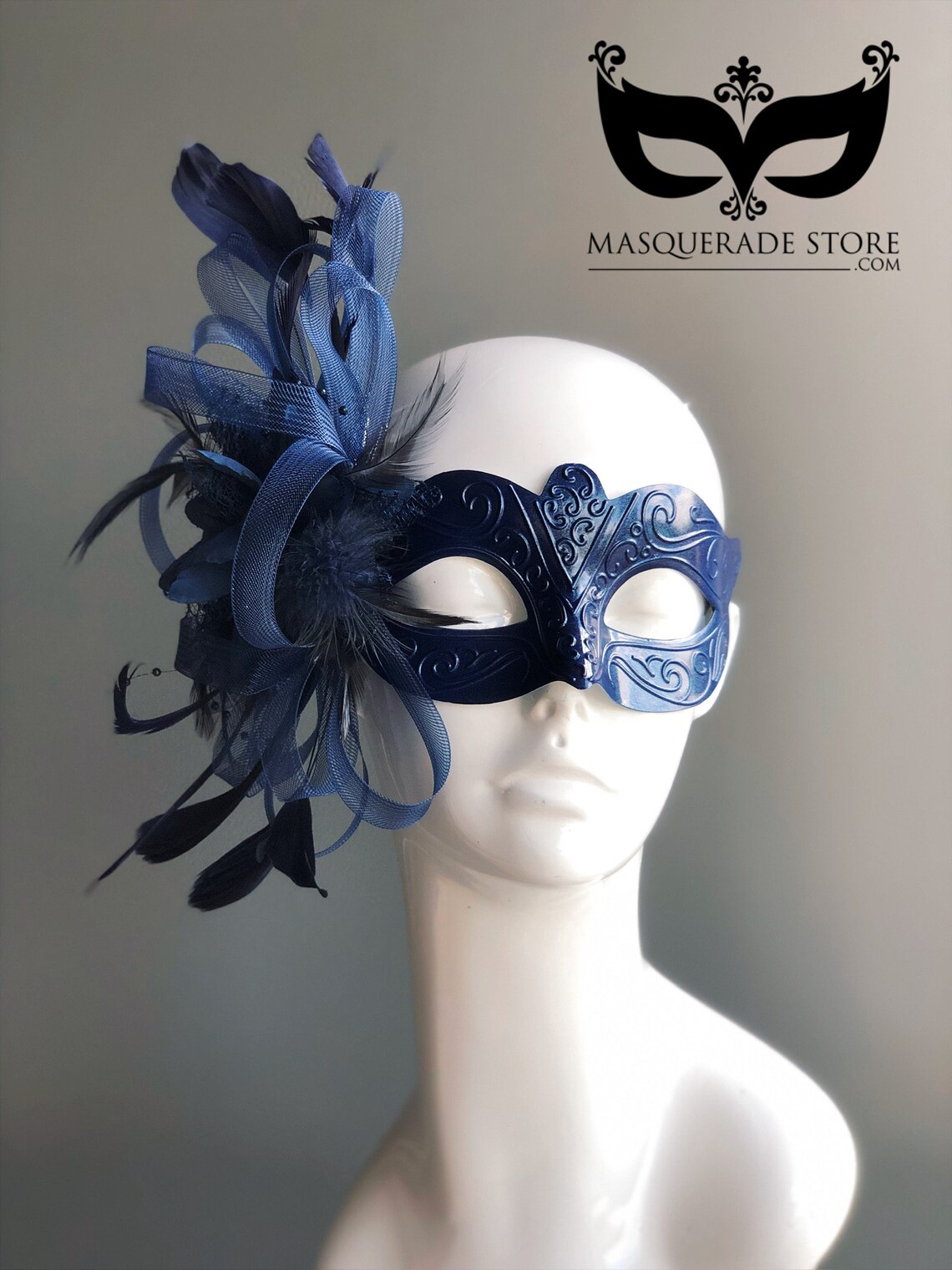 Exquisite Cobalt Blue Masquerade Mask Women Feather Ball Mask - Etsy
