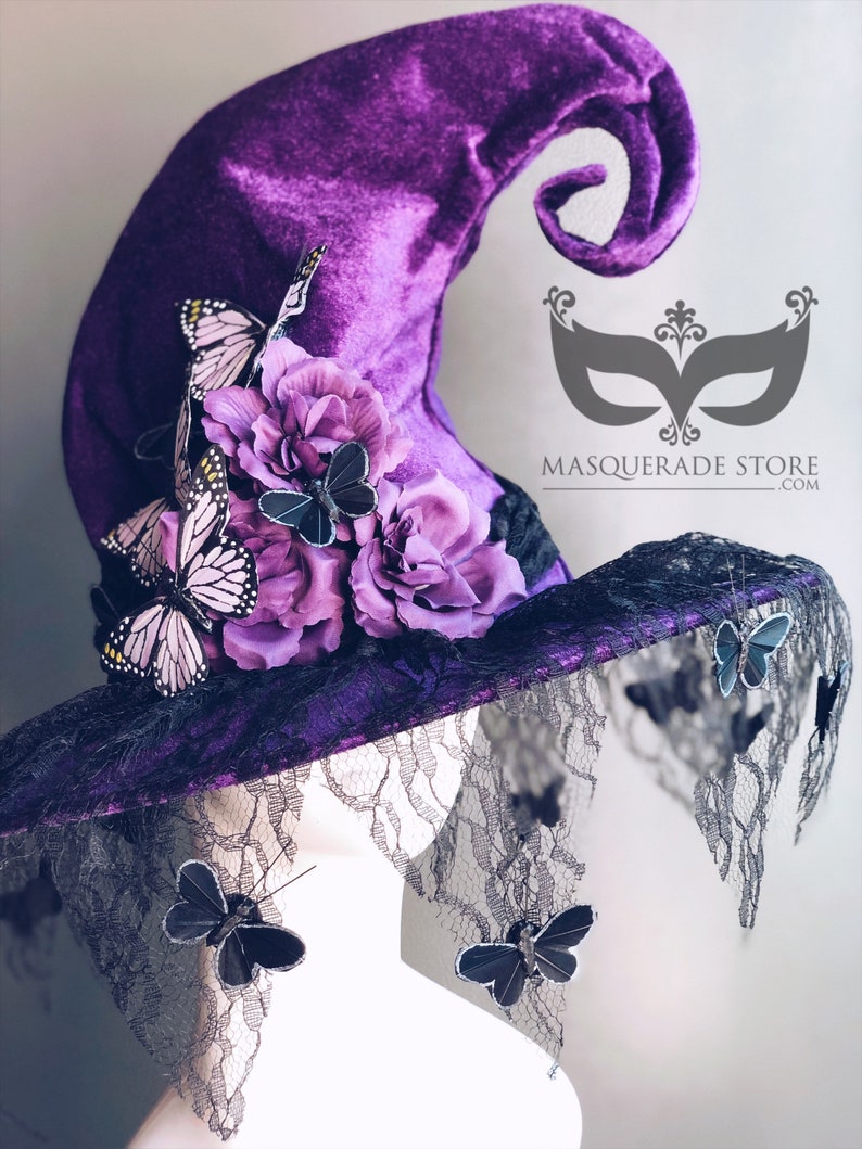 Purple Witch Hat Floral Witches Hat Halloween Witch Costume - Etsy