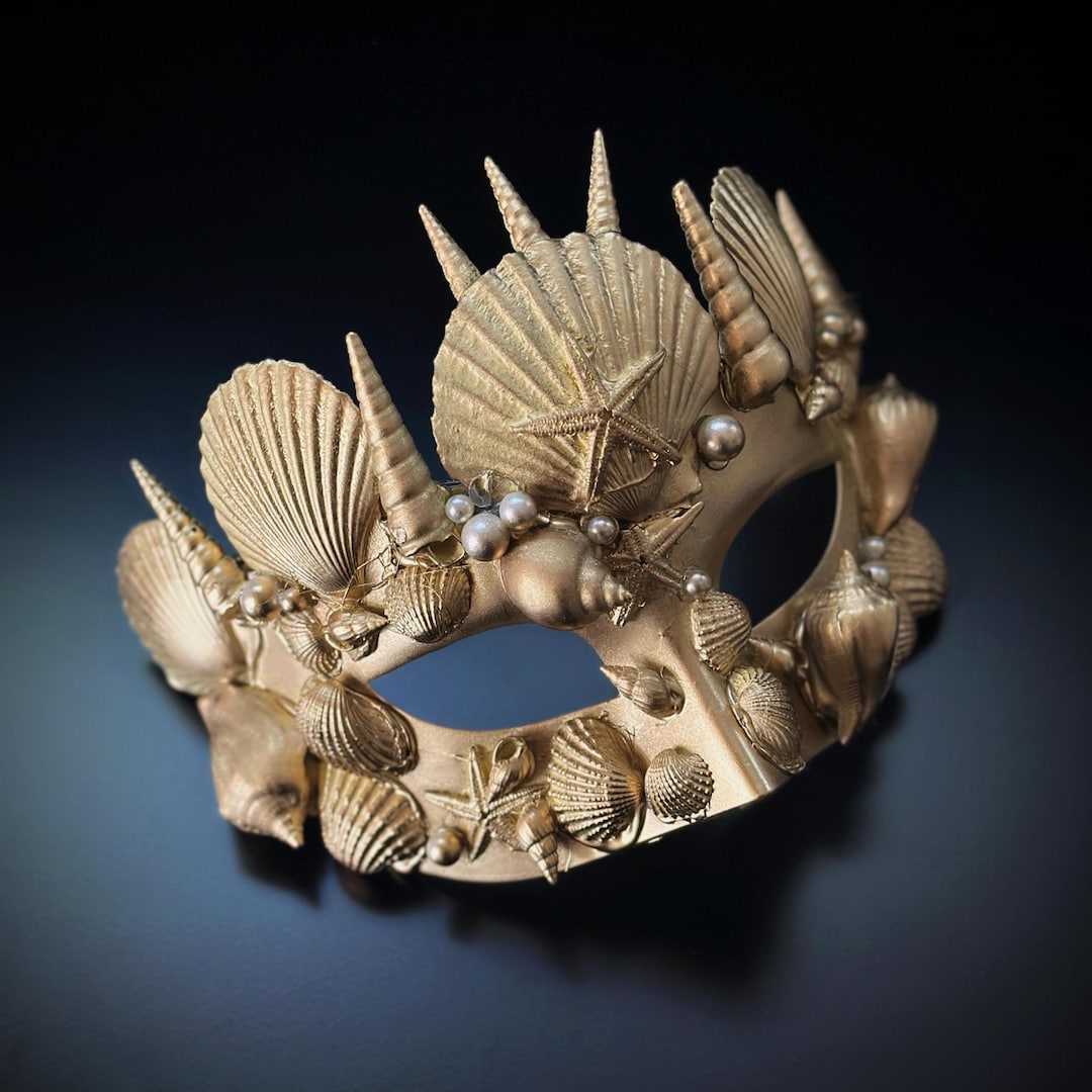 Gold King Triton Mask Mermaid Mask Merman Shell Mask Mens Masquerade ...