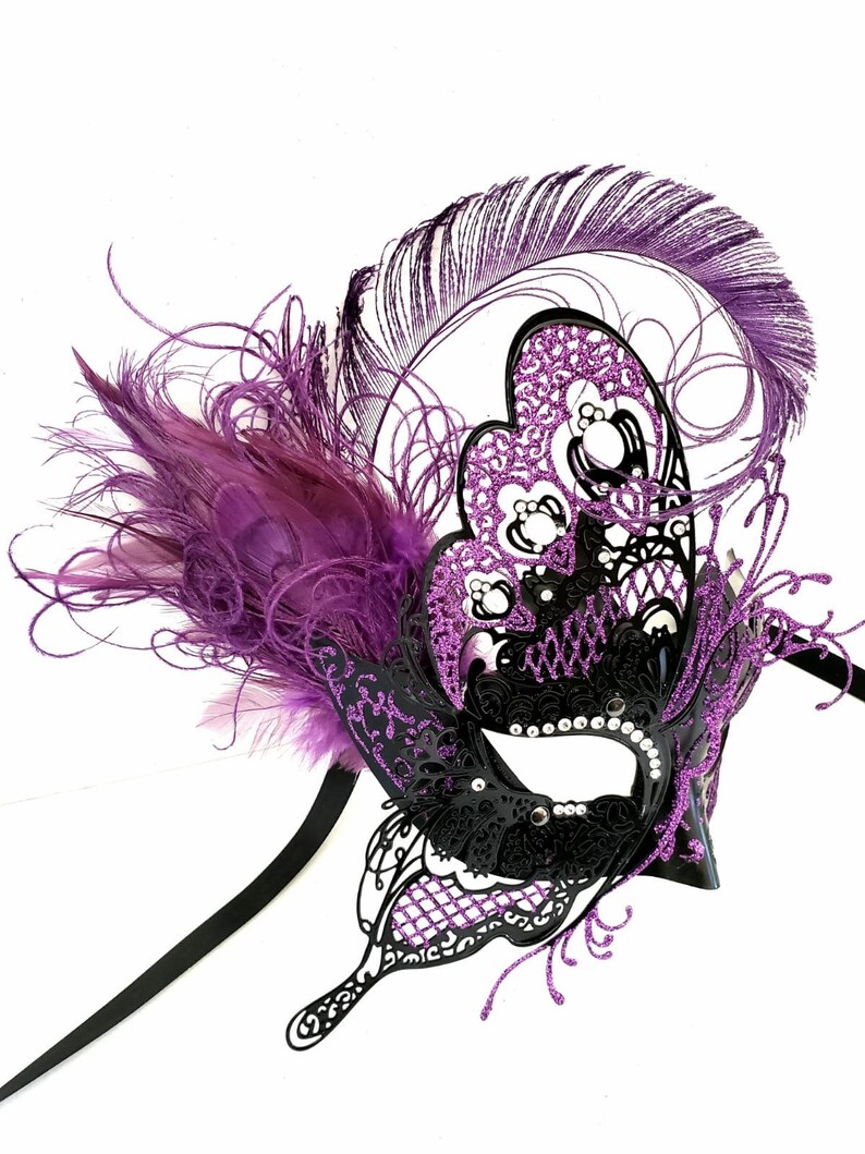 Purple Masquerade Mask Women Purple Feather Mask Purple Etsy