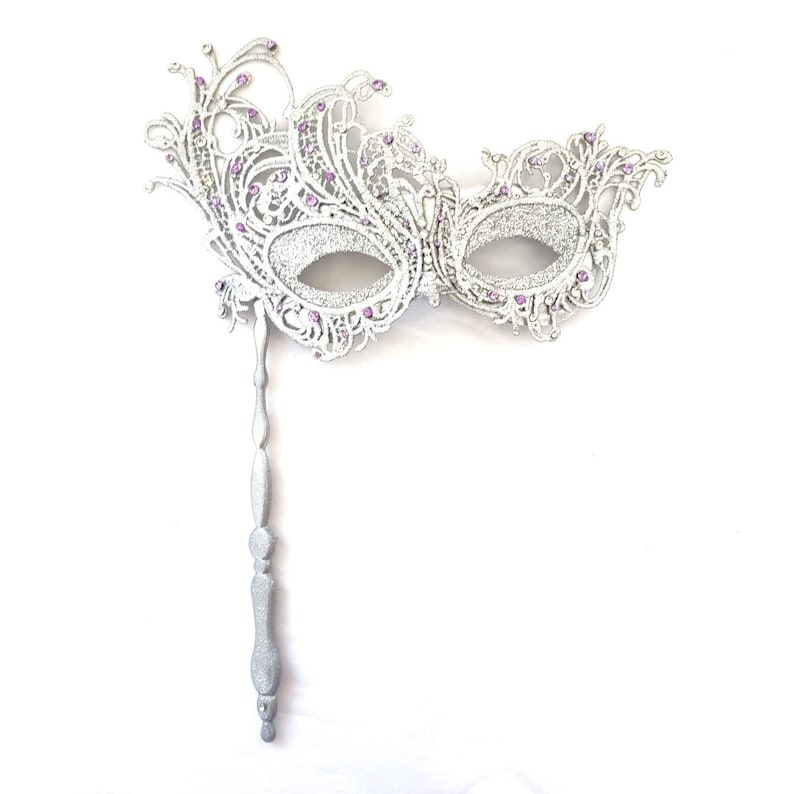 Silver Masquerade Masks Luxury Stick Masquerace Mask Woman - Etsy