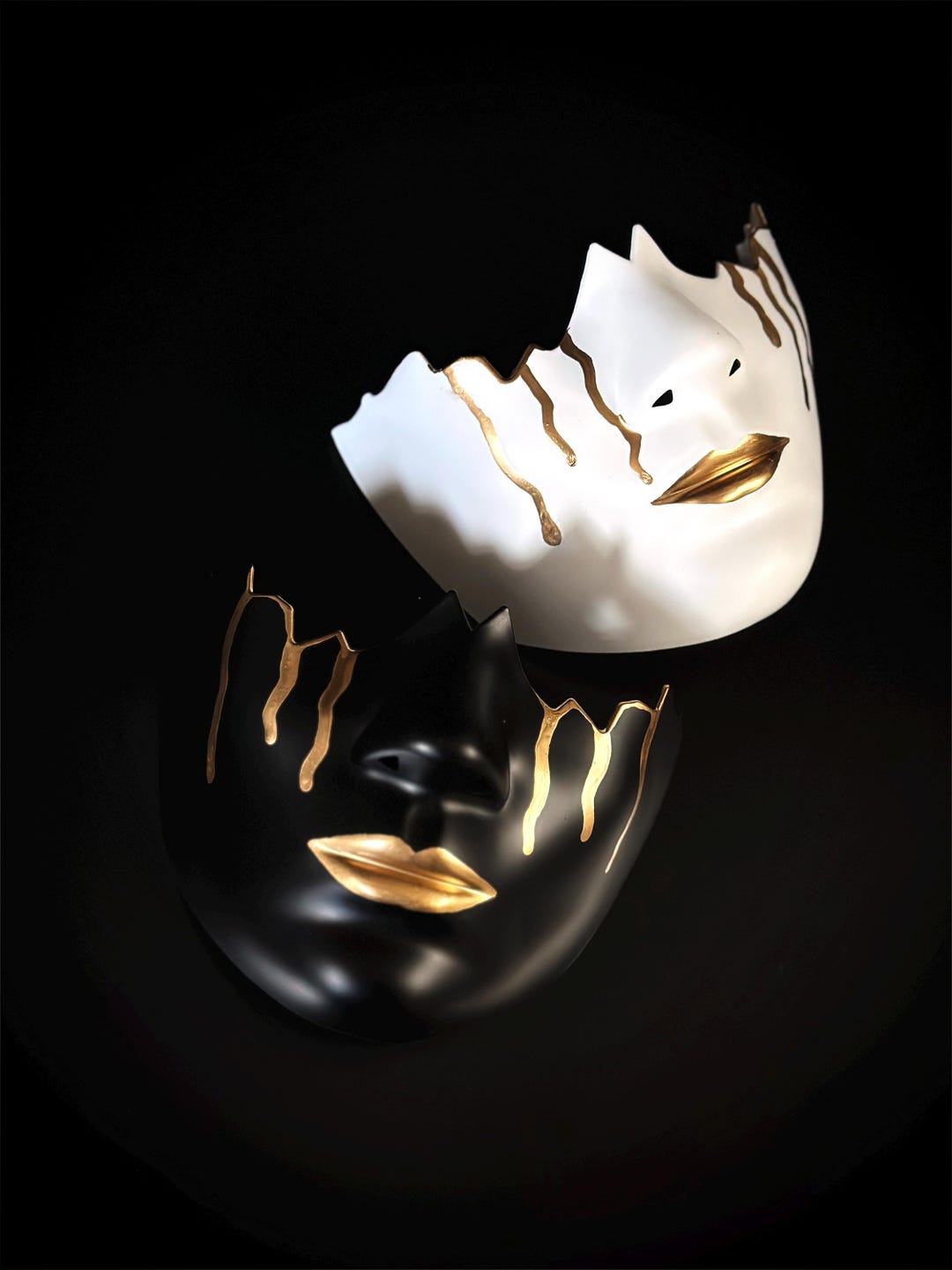 Golden Venetian Mask Set Couples Masquerade Masks Gold Lip Mouth Guard ...