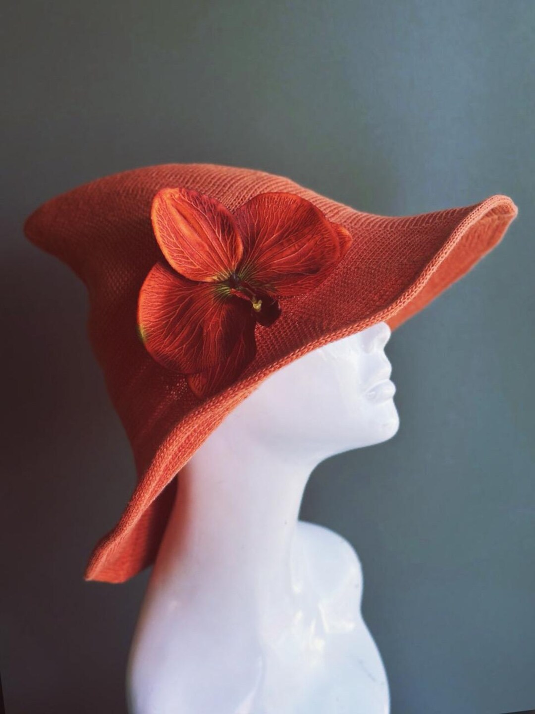 Halloween Costume - Orange Witch Hat Floral Witch Hat - Woolblend Witch ...