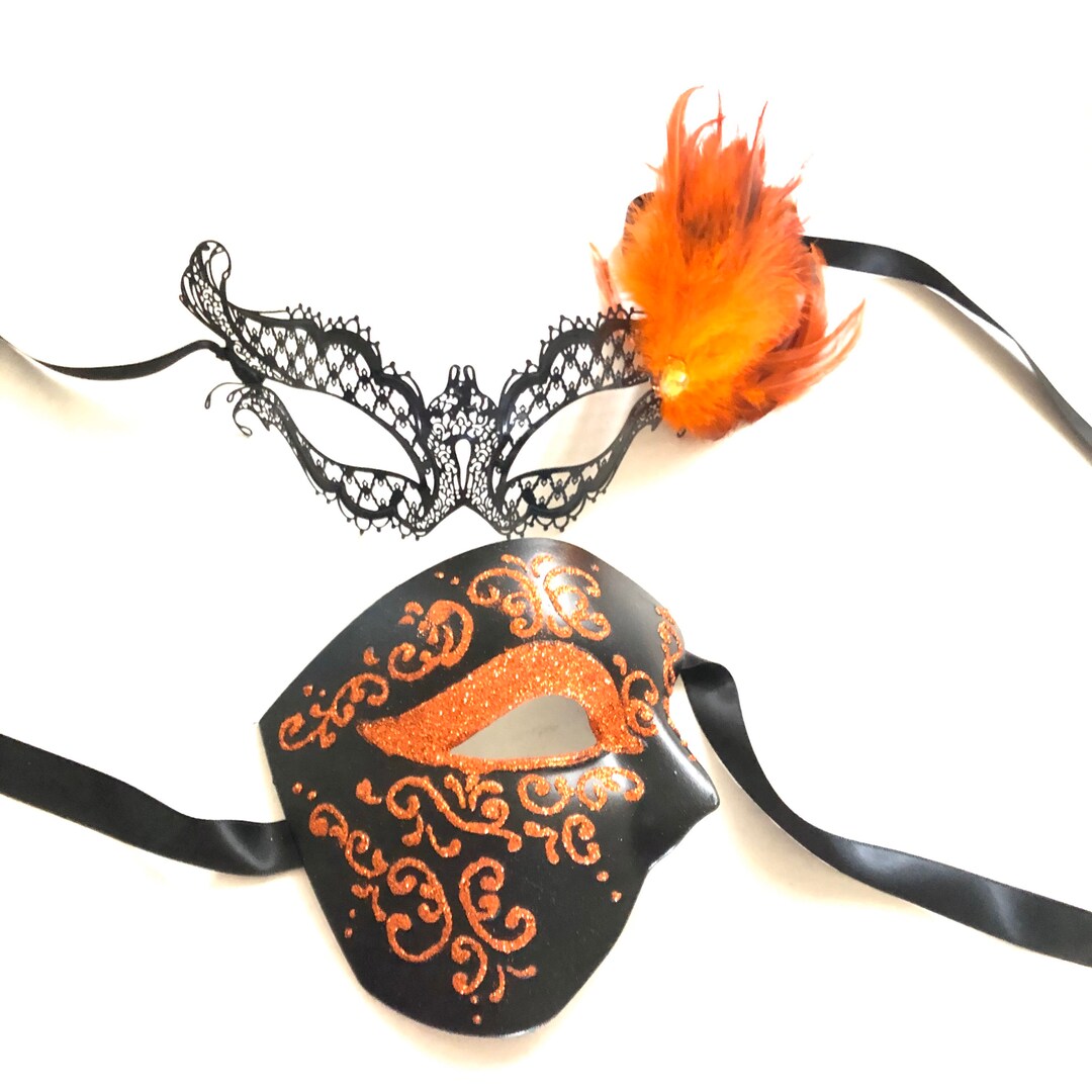 Burnt Orange Masquerade Mask Set Couples Masquerade Party Masks His and ...