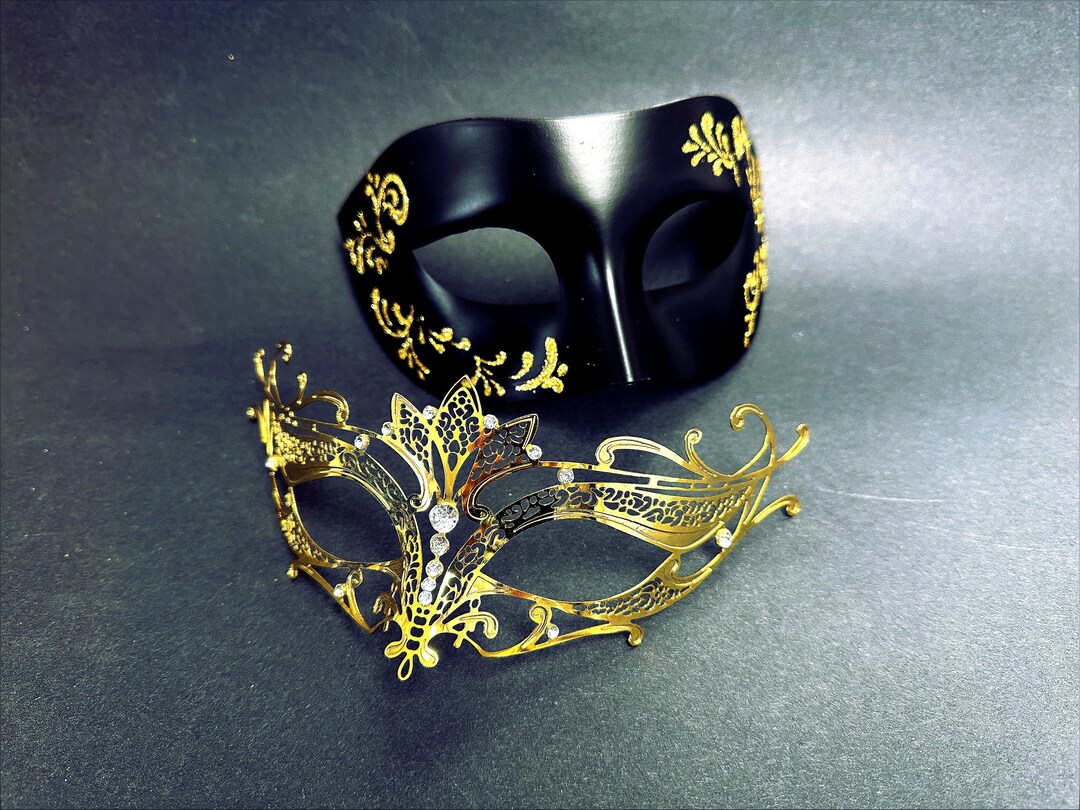 Couples Masquerade Masks, Gold Black Masks, Venetian Masks, Prom Masks ...