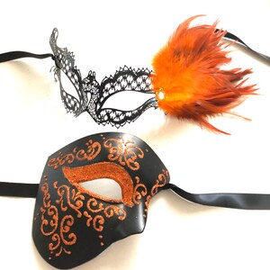 Burnt Orange Masquerade Mask Set Couples Masquerade Party Masks His and ...