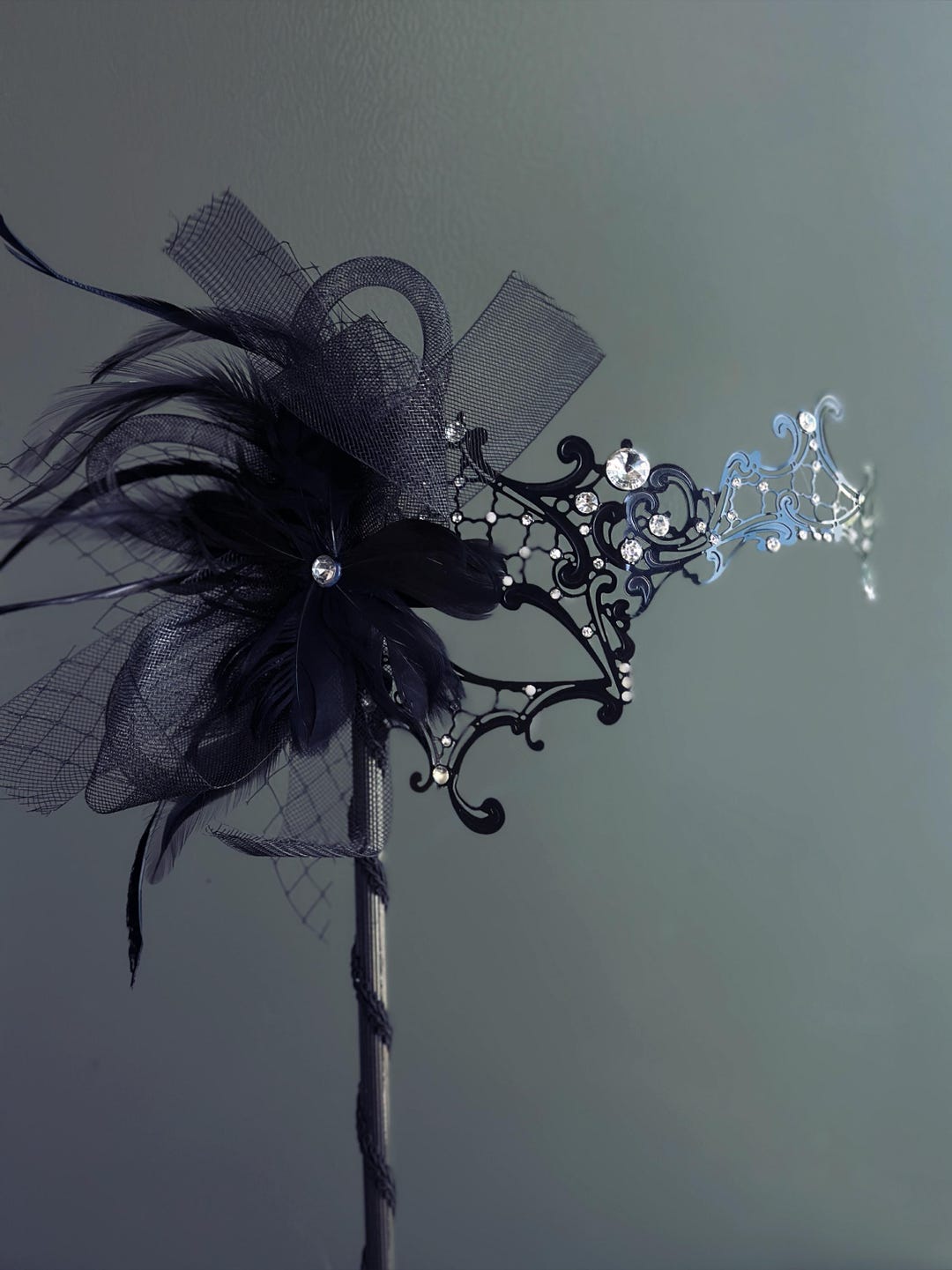 Black Stick Mask Womens Masquerade Mask Metal Mask Venetian Mask ...