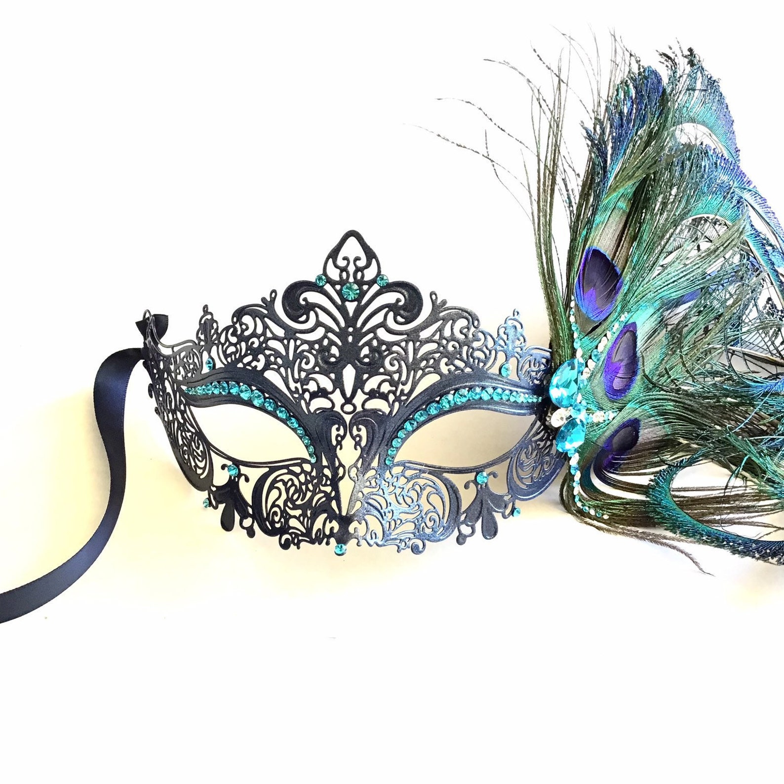 Navy Masquerade Mask Women Navy Blue Peacock Feather Mask - Etsy