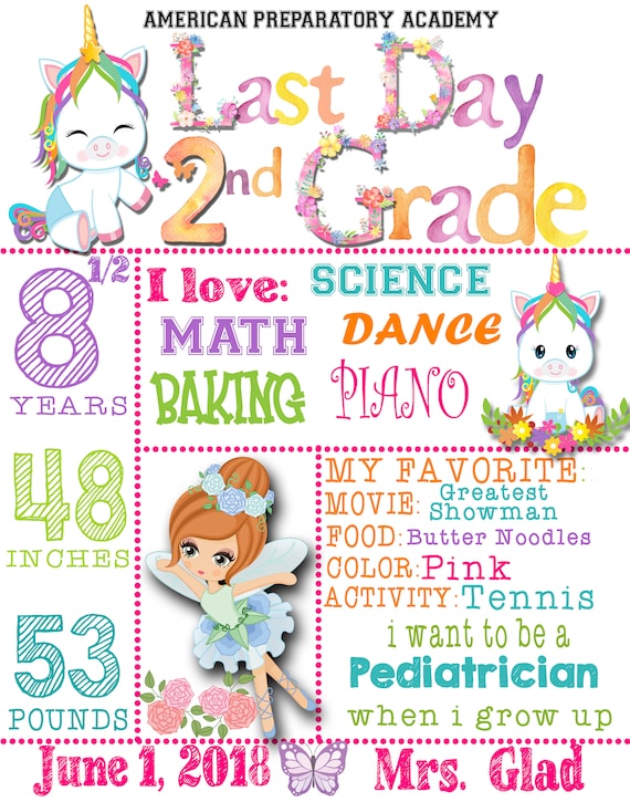Unicorn, Flower & Fairy Customized Any Theme Chalkboard Back to School ...