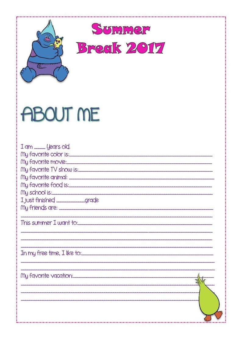 Trolls Summer Guided Journal/ Vacation Journal/children's Summer ...