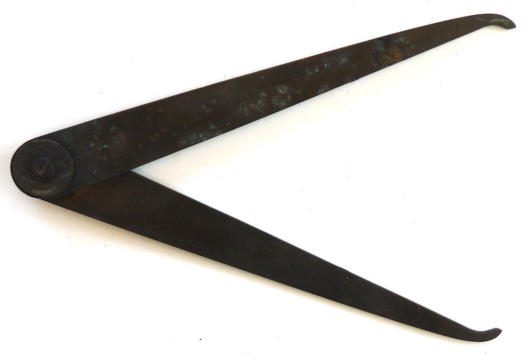 Antique Hand Worked Primitive Caliper Gauge Vintage Brass Steel Leather ...