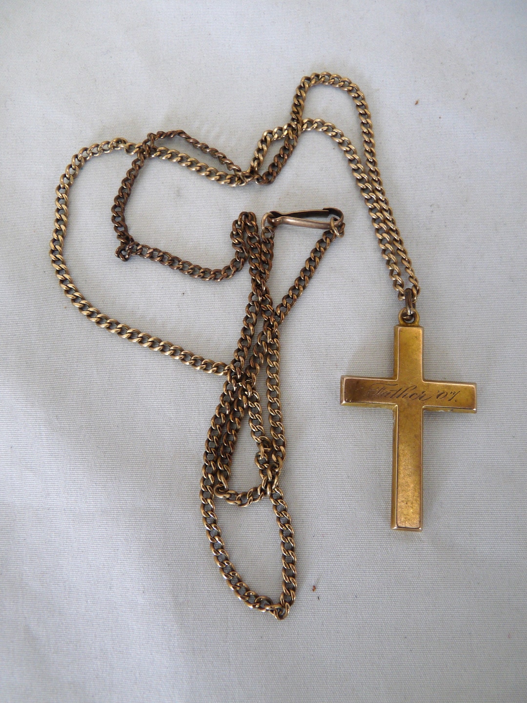 Antique Victorian Gold Filled Cross Watch Fob Chain Engraved Father '07 ...