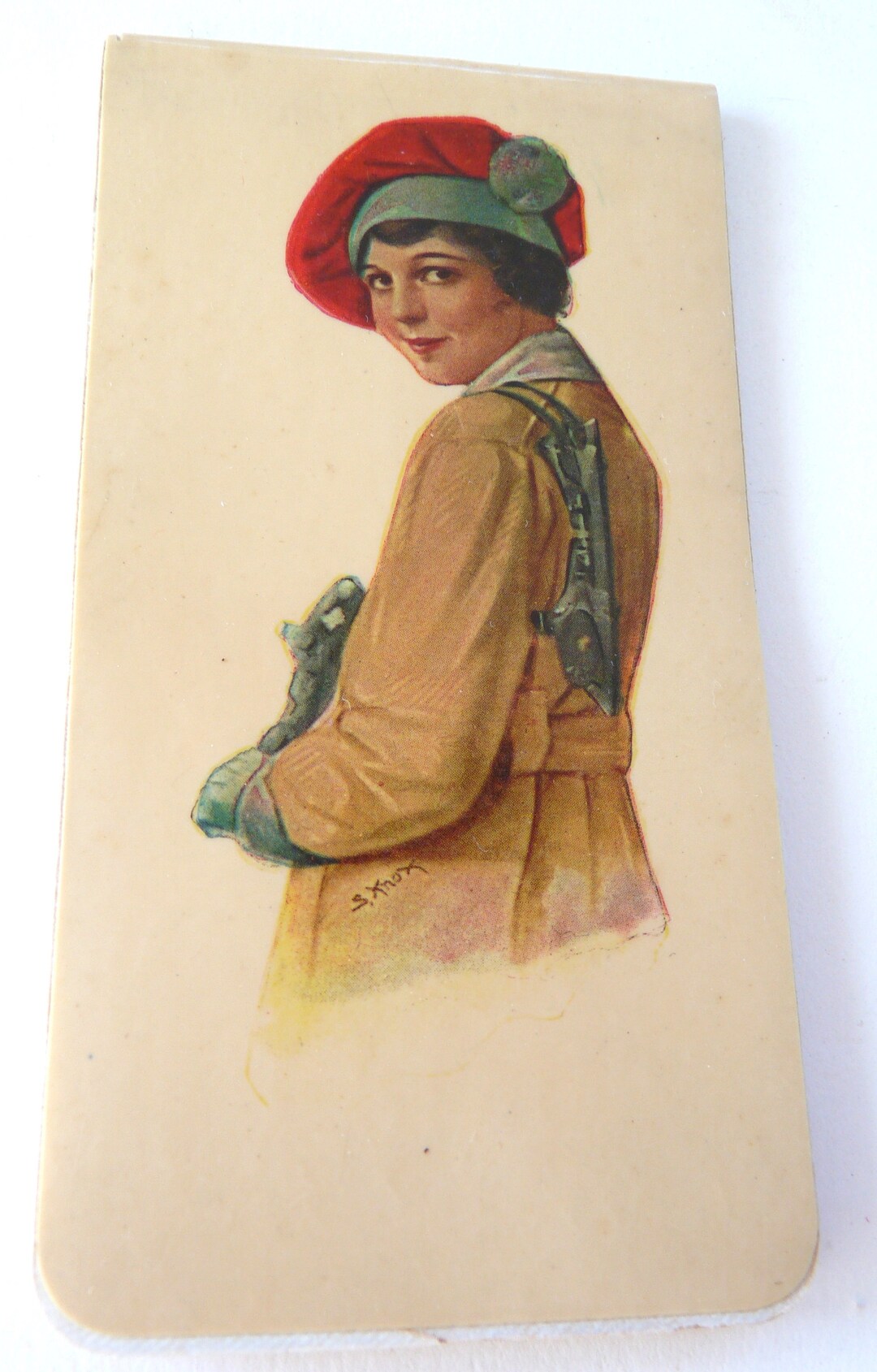 Antique Victorian Celluloid Pocket Notebook Notepad Lady Ice Skates Hat ...