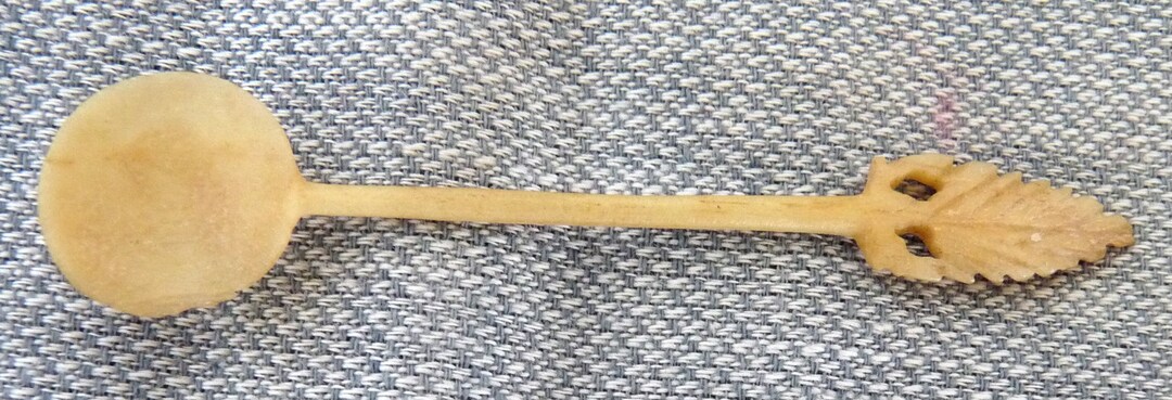 Antique Mini Hand Carved Bone Open Salt Cellar Spoon Leaf - Etsy