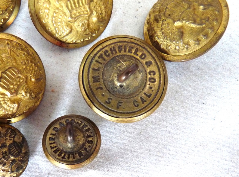 13 Antique Brass Dome US Military Uniform Sewing Buttons Indian War ...