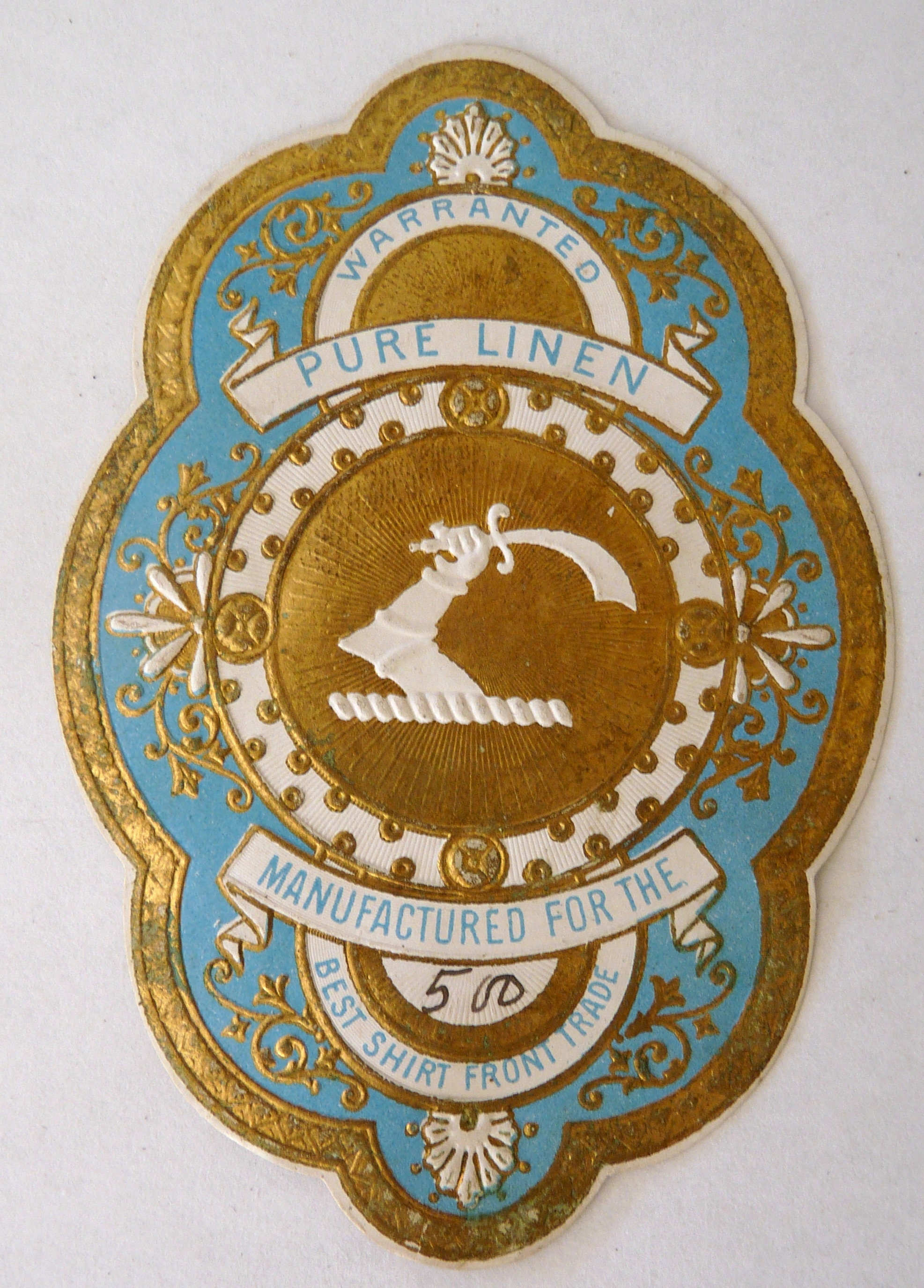 Antique Vintage Linen Label Shirt Fabric Embossed Gilt Advertising ...